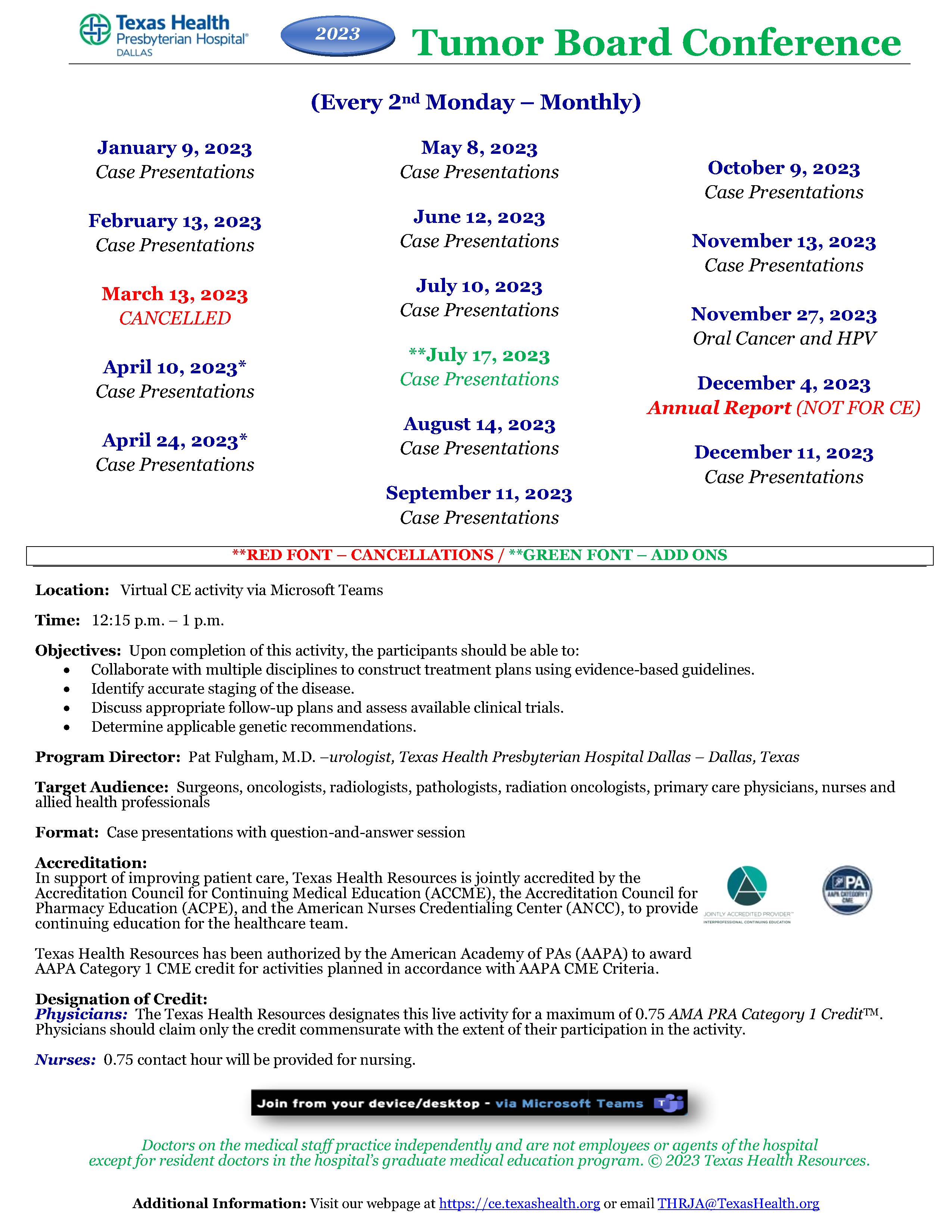 THD Tumor Board Conference 2023 | Texas Health Resources